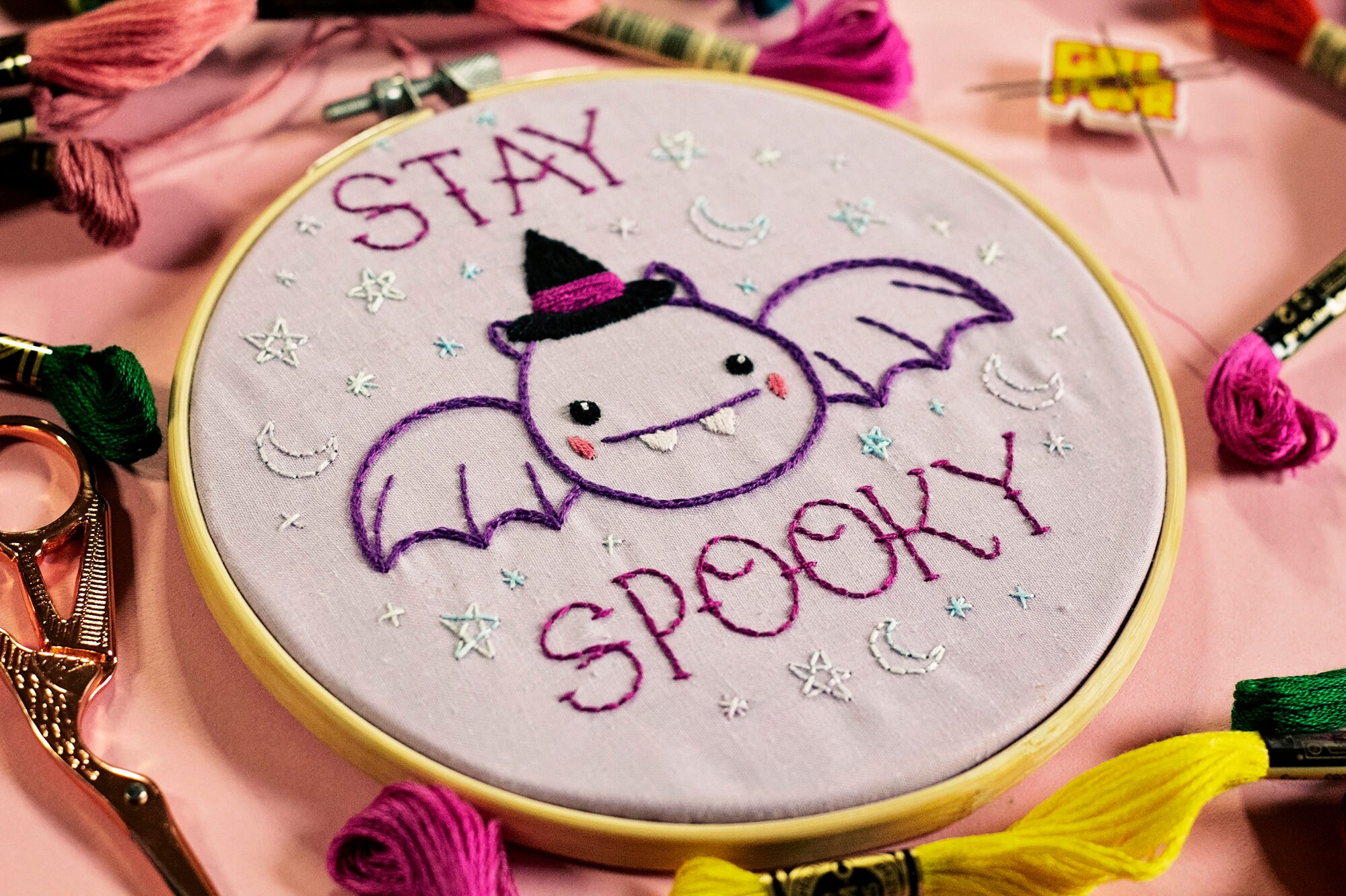 Halloween Embroidery Pattern, Spooky Embroidery, Bat Embroidery, Witch ...