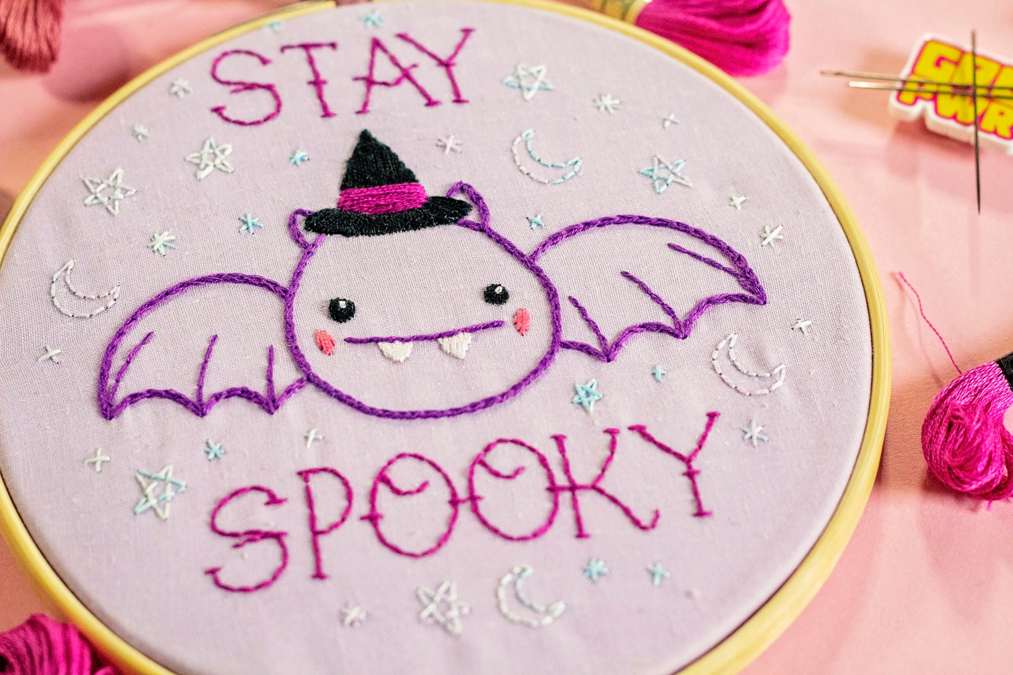 Halloween Embroidery Pattern, Spooky Embroidery, Bat Embroidery, Witch ...