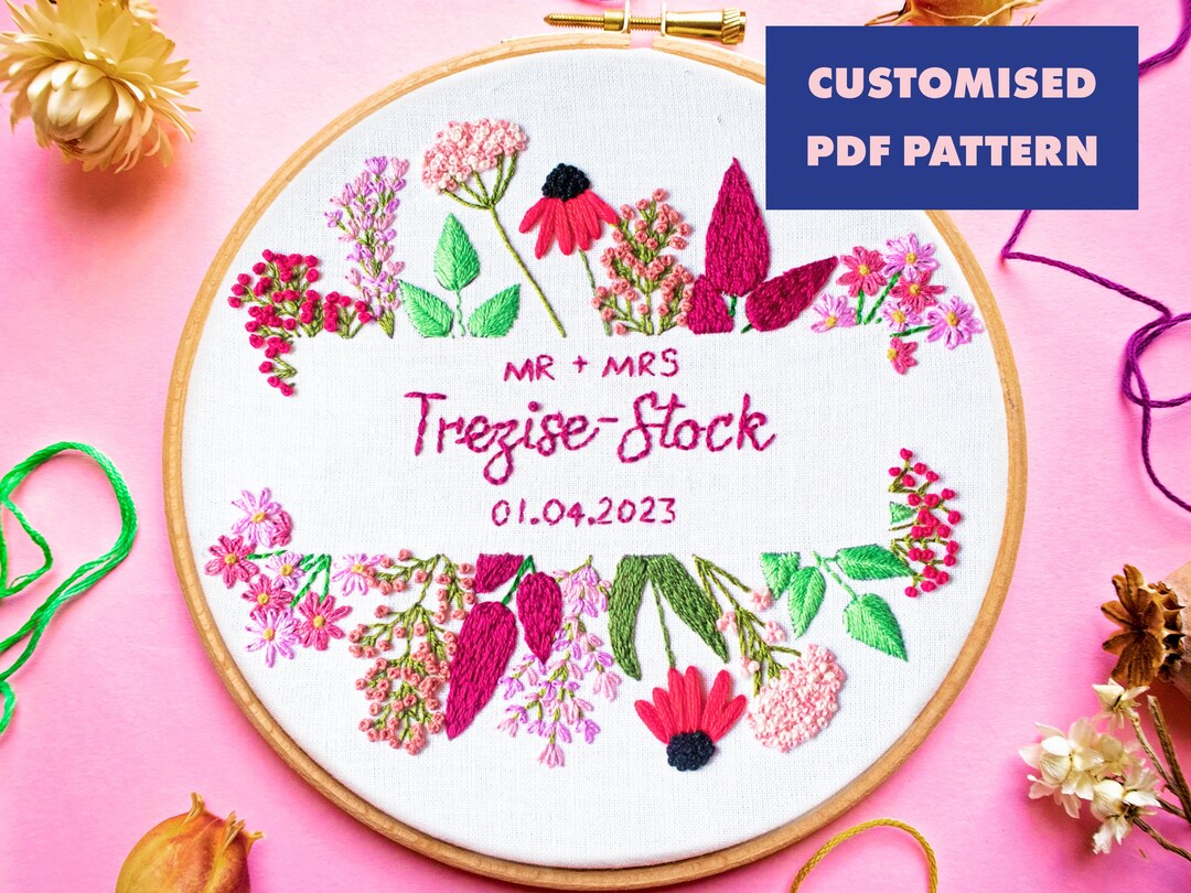 Customised Wedding Embroidery Pattern, Floral Embroidery Pattern, DIY ...