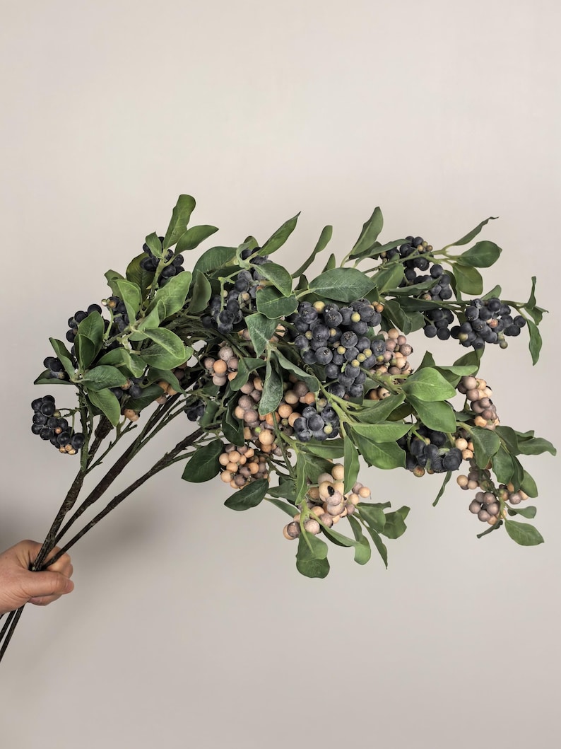 Long Stems Berries, 34.6" Faux Blueberry Stems for DIY Wreath, Faux ...