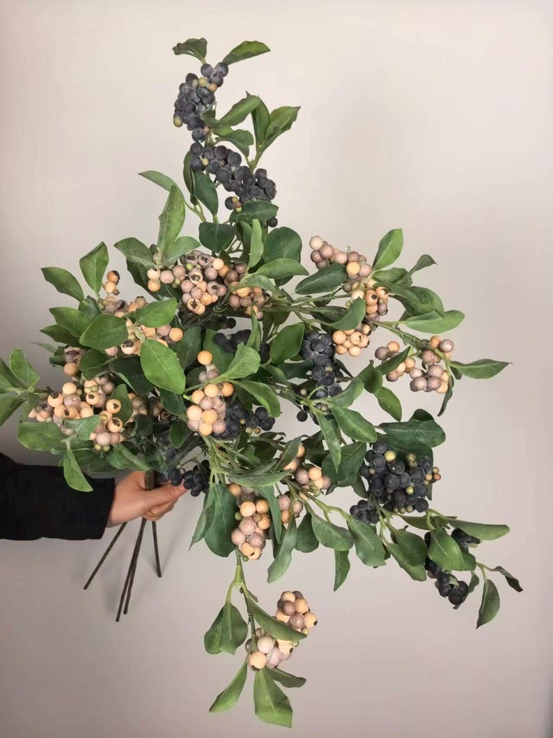 Long Stems Berries, 34.6" Faux Blueberry Stems for DIY Wreath, Faux ...