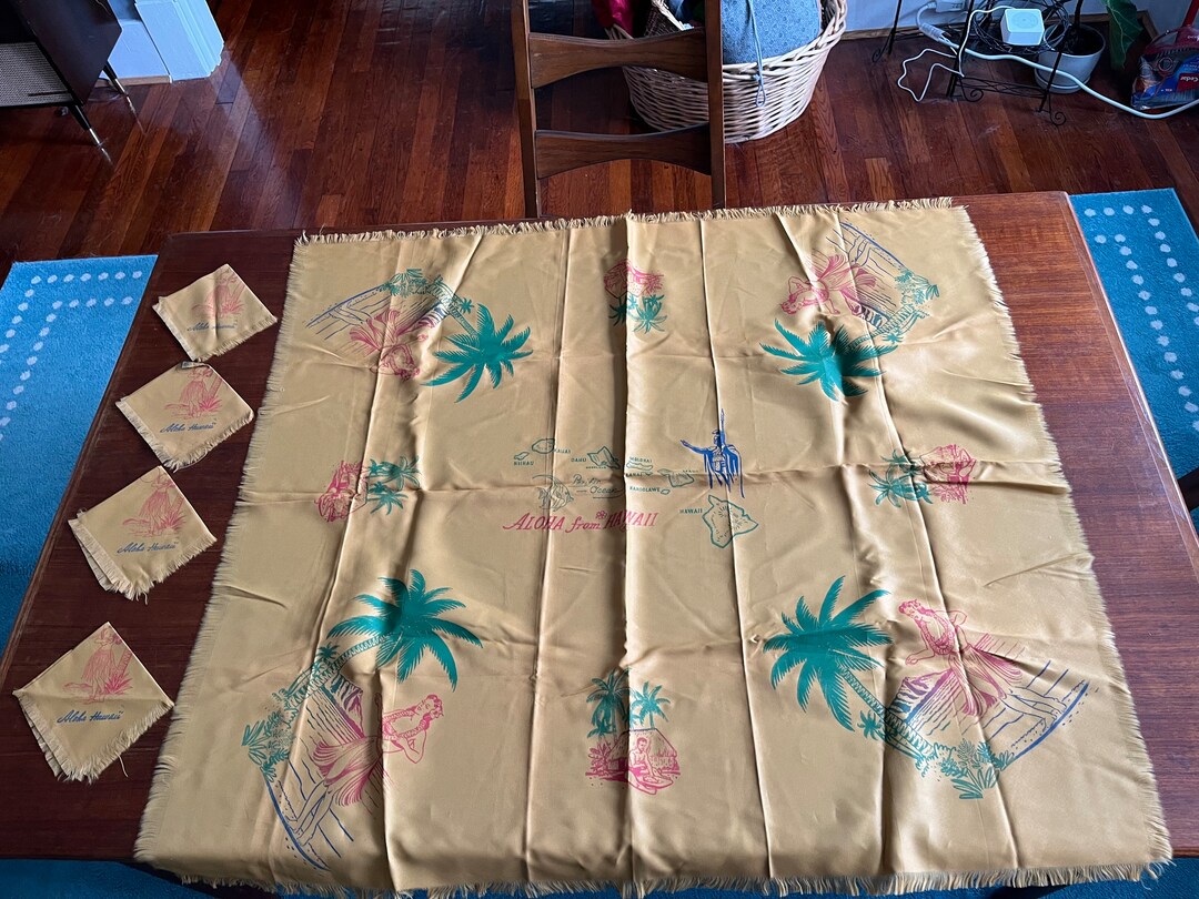 FREE SHIPPING Vintage 1950s Hawaii Souvenir TIKI Polynesian Silkish ...