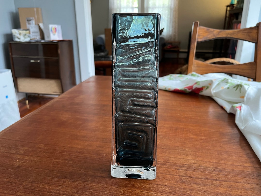 FREE SHIPPING Vintage 1960s Whitefriars Totem Pole Vase Indigo & Clear ...