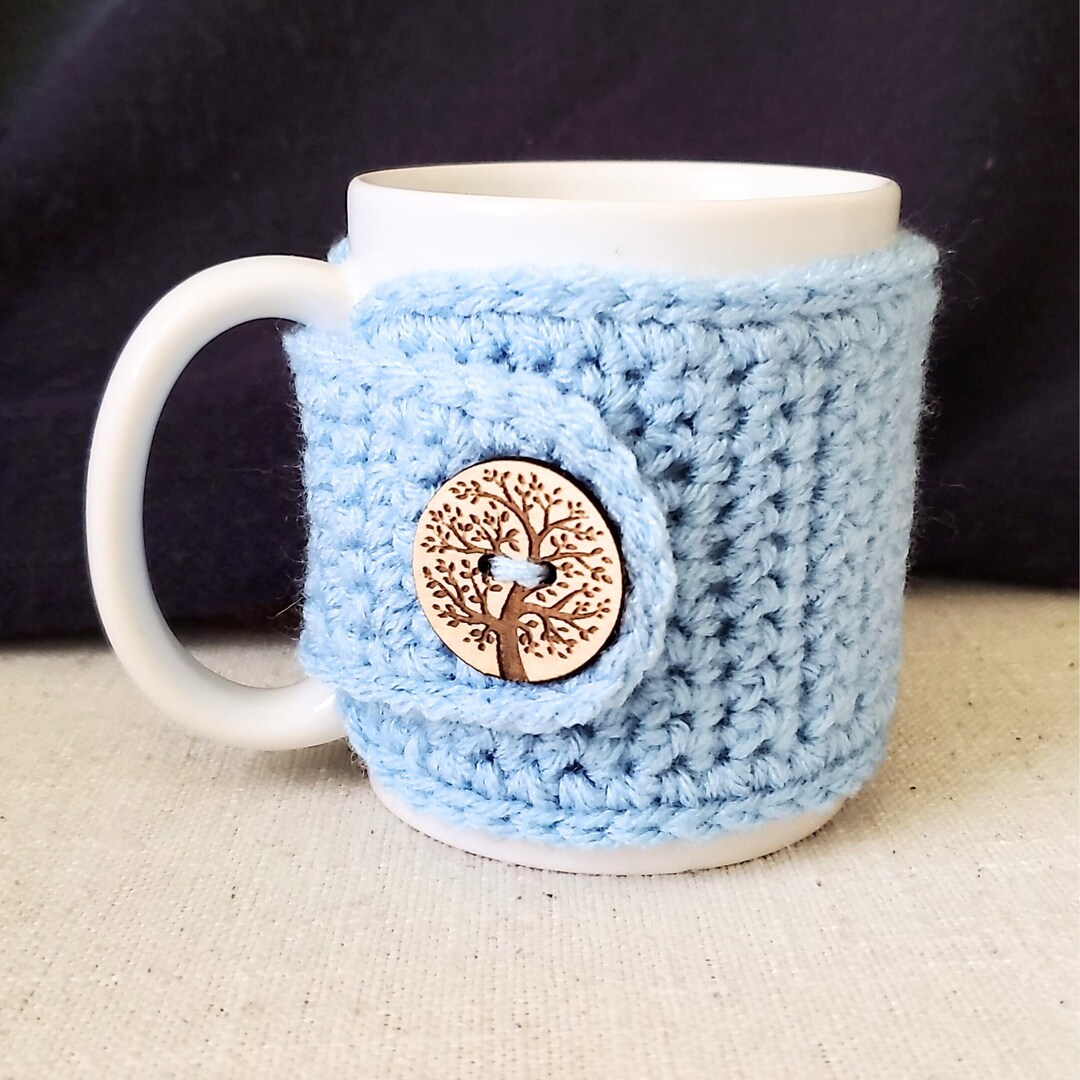 Light Blue Tea Cozy With Tree of Life Button | Fall Mug Cozy | Mug ...
