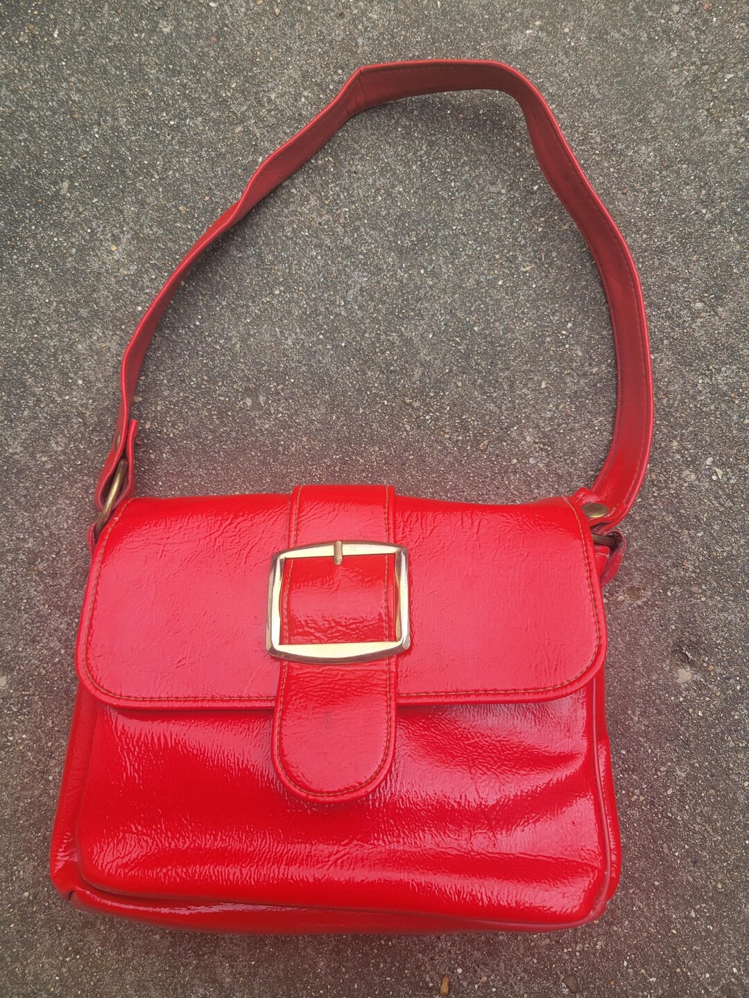 Vintage 1960's 1970's Red Shiny Shoulder Purse - Etsy