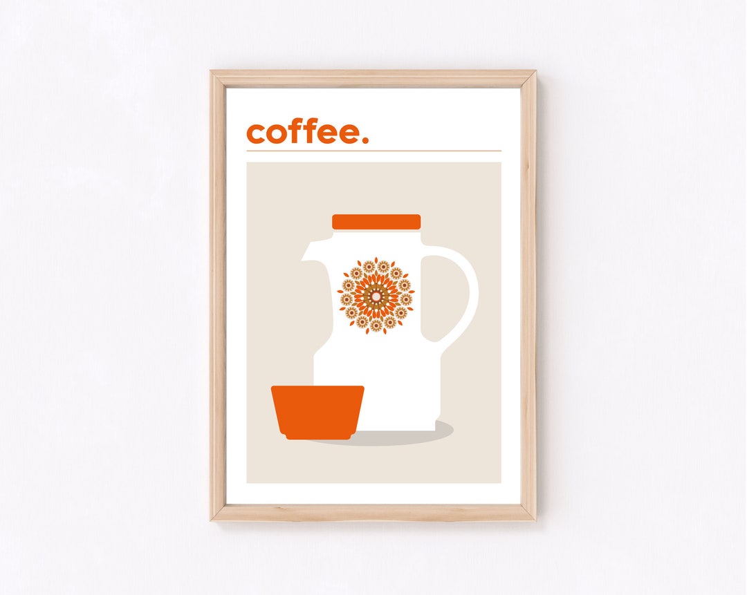 Retro Coffeepot Print Mid Century Modern 1970s Style Retro Kitchen ...