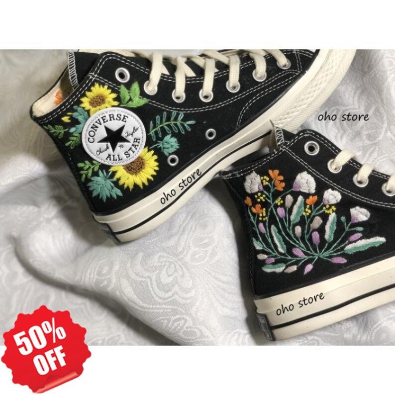 Custom Embroidery Shoes, Flower Converse Handmade, Women's Shoes ...