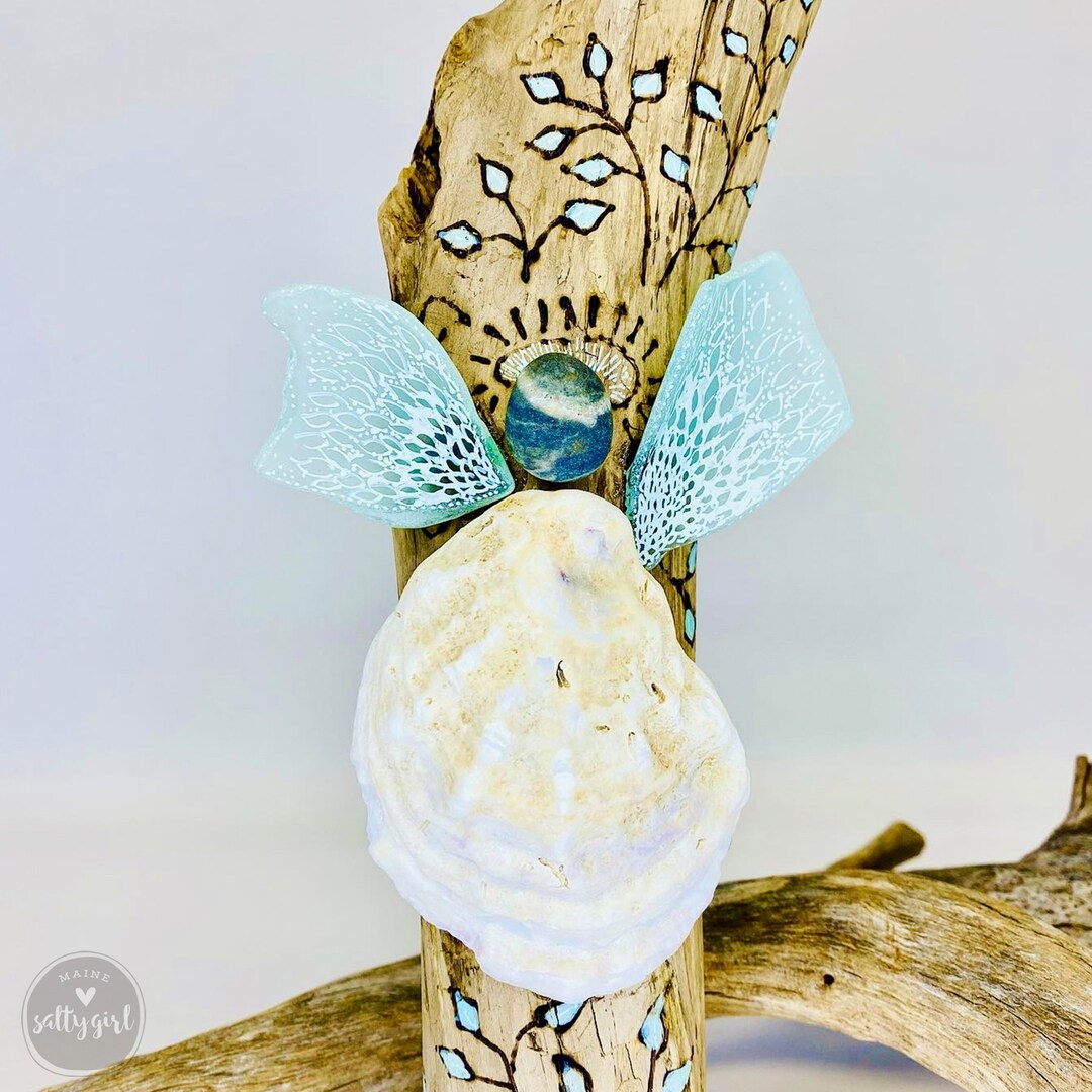 Angel Tree Topper | LG Seashell & Sea Glass Driftwood Tree Topper - Etsy