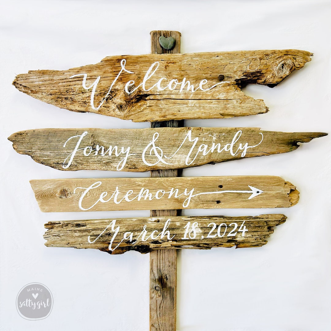 Custom Driftwood Wedding & Event Signs on Post 4-6 Signs Personalized ...