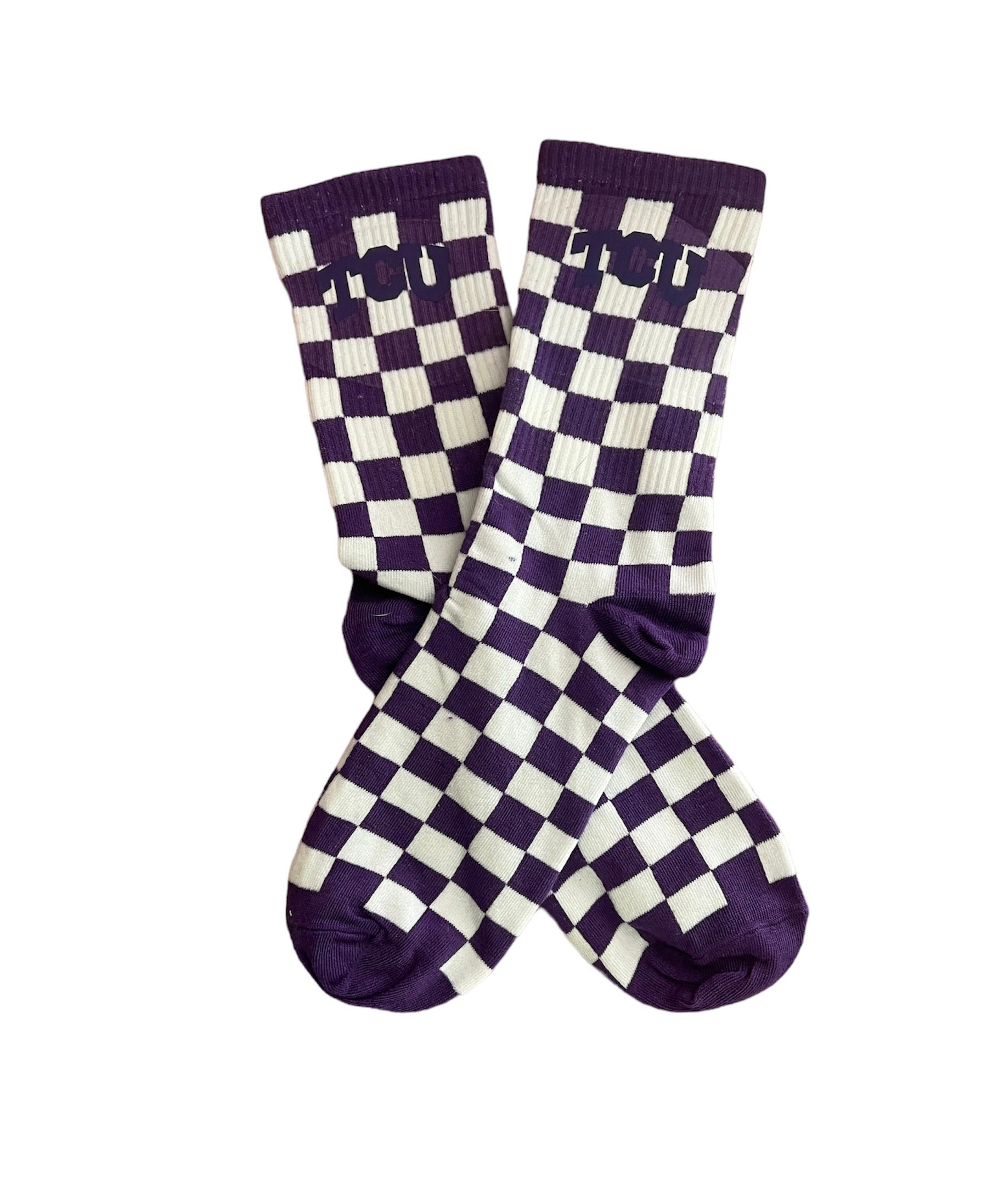 TCU Purple Checkered Game Day School Spirit Socks - Etsy