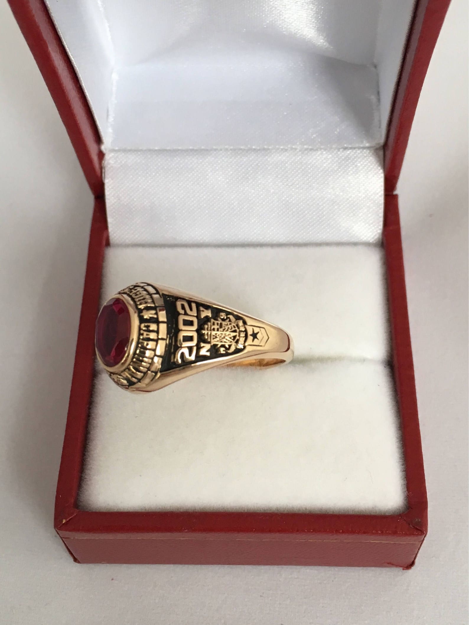 14K Solid Gold Class Ring Faceted Ruby Cardinal Spellman NY | Etsy