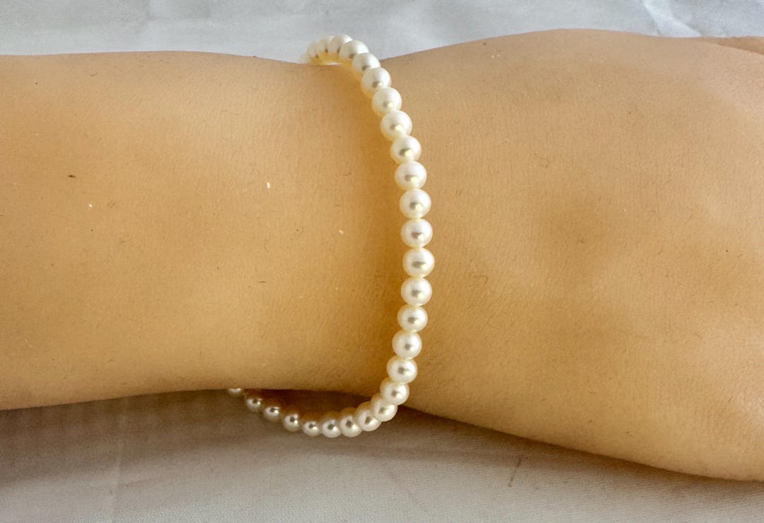 10K Solid Gold Cultured 4.4 Mm Pearls Bracelet Hallmark 10K RTI Yellow ...