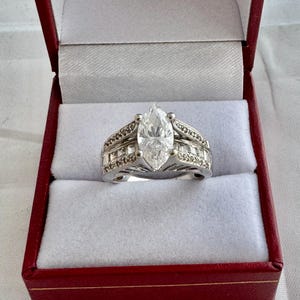 14K Solid White Gold Fancy Marquise Cubic Zirconia CZ Designer Meda ...