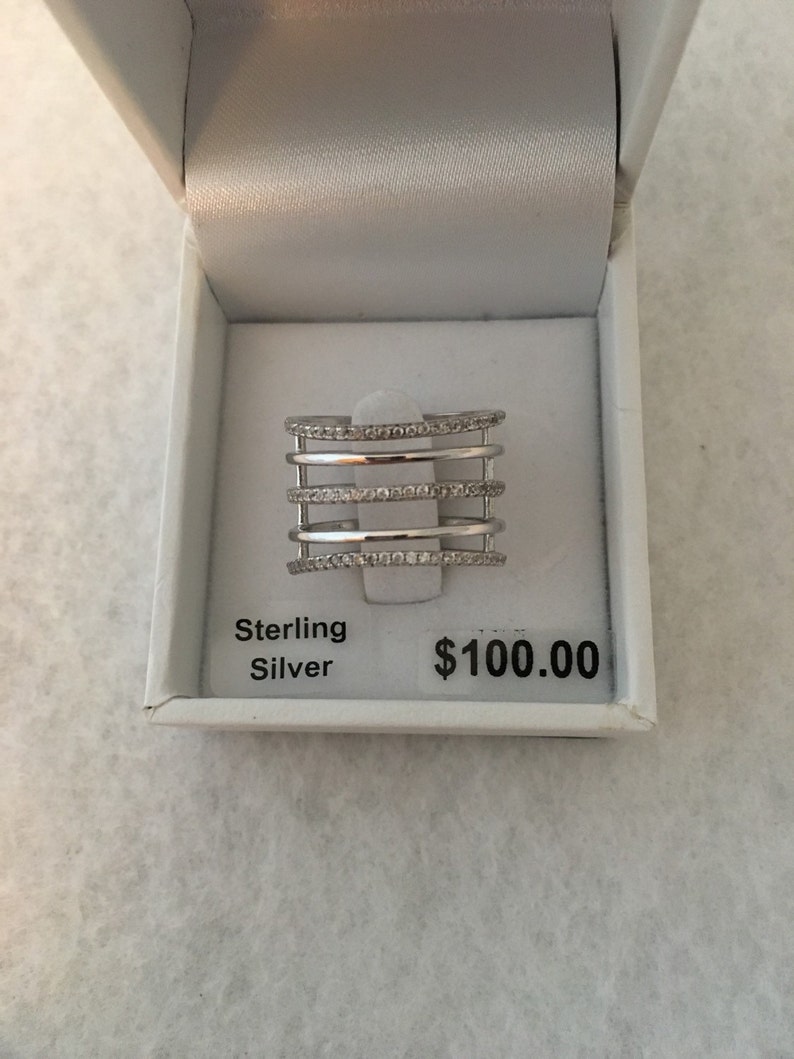 Stunning 5 Band CZ 925 Sterling Silver Ring Unique Modernist | Etsy