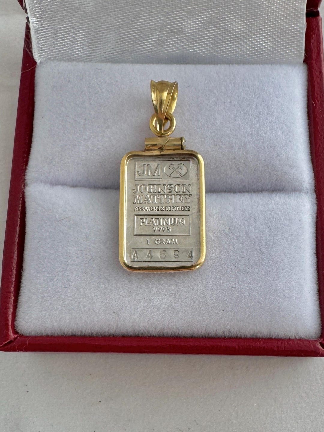 Johnson Matthey Platinum JM Bar 1.8 Gram With 14k Yellow Gold Bezel ...