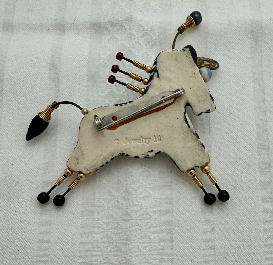 Cynthia Chuang Cricket Zebra Whimsical Blue Gold Enamel Fish Artisan ...