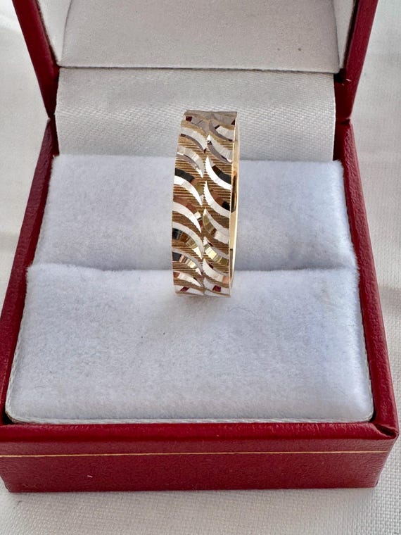 14K Solid Gold White Gold Diamond Cut Yellow Gold Rib… - Gem