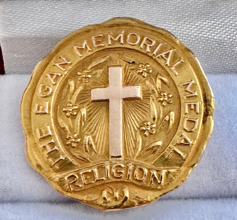 10K Solid Gold “ the Egan Memorial Medal “ Religion Pendant Pin Option ...