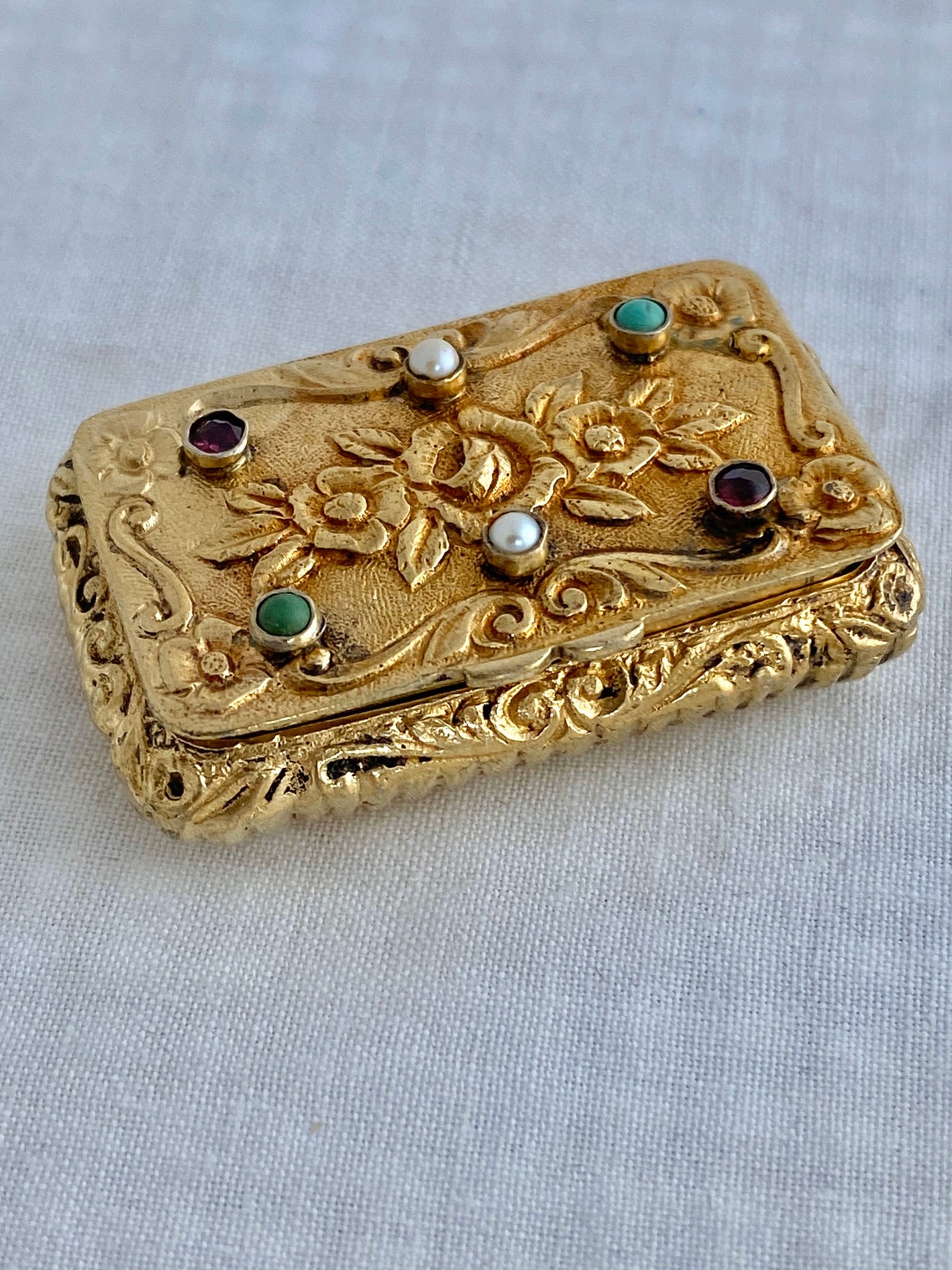 19th C. Victorian Floral Gilt Jeweled Pearls & Gemstones - Etsy