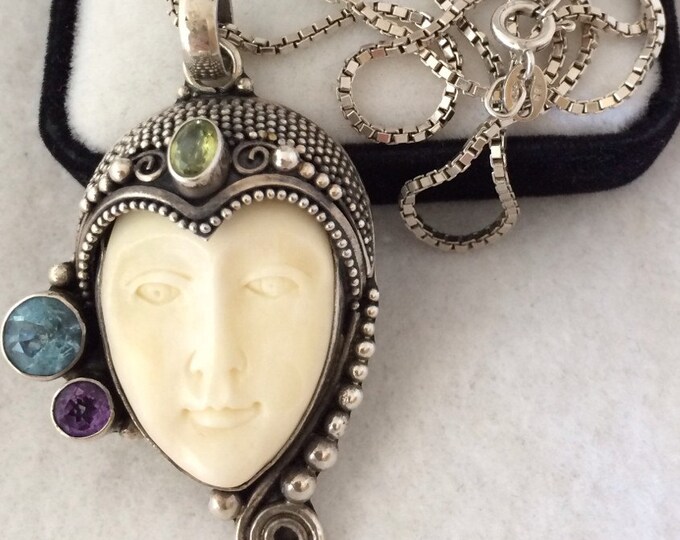 Goddess Face Cream Color Bone Figural Vintage Sajen Face Adorned Semi ...