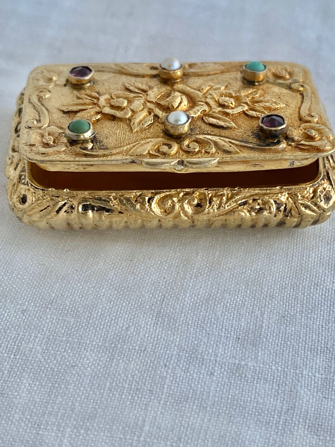 19th C. Victorian Floral Gilt Jeweled Pearls & Gemstones | Etsy