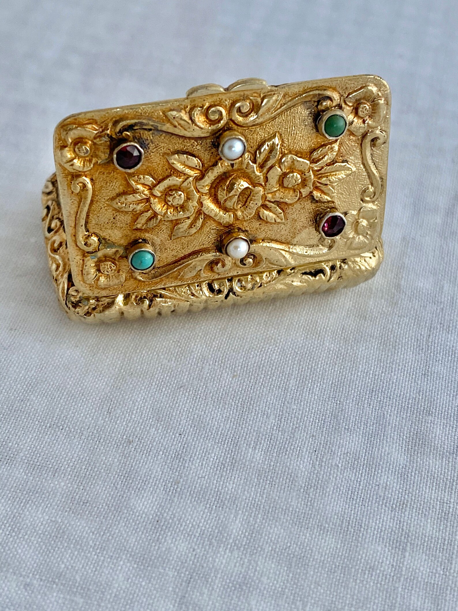 19th C. Victorian Floral Gilt Jeweled Pearls & Gemstones - Etsy