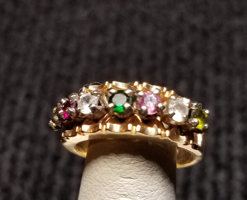 Vintage 14k Gold Multi Stone Mother's Ring With 7 Individual Channel ...