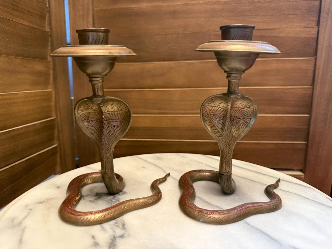 Vintage Brass Snake Candlestick Holders Set - Etsy