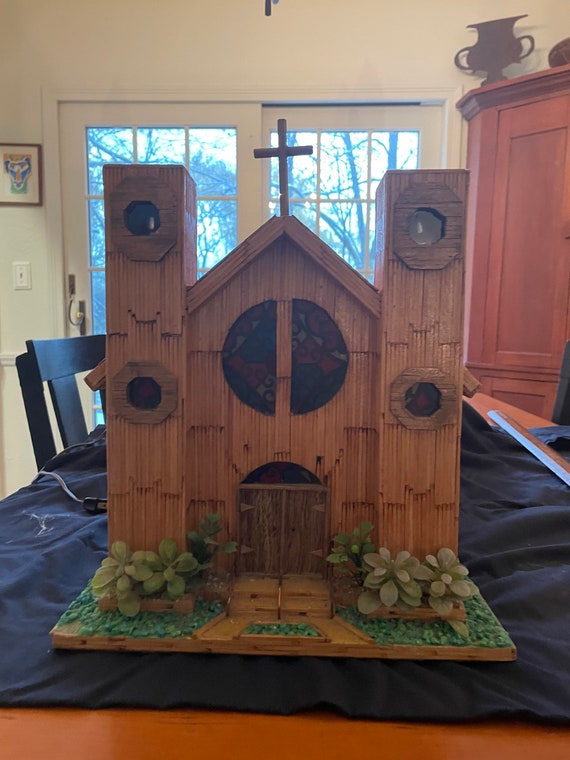 Folk Art Match Stick Church - Etsy