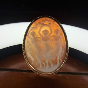 Stunning Large Antique Oval Shell Cameo With Three Muses, a 14k Yellow ...