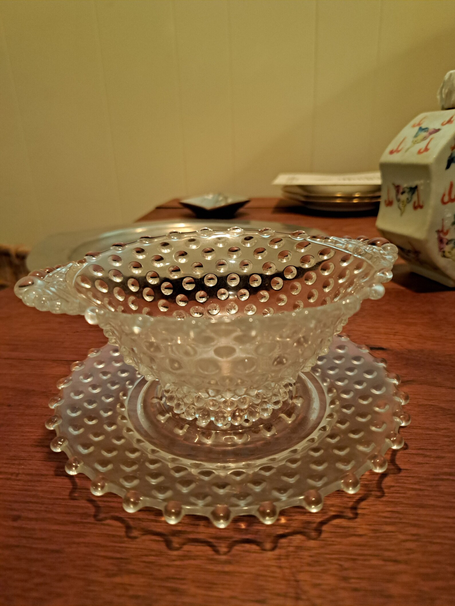 Vintage Hobnail Clear Bowl and Plate With Fan Edge, Vintage Mayonnaise ...