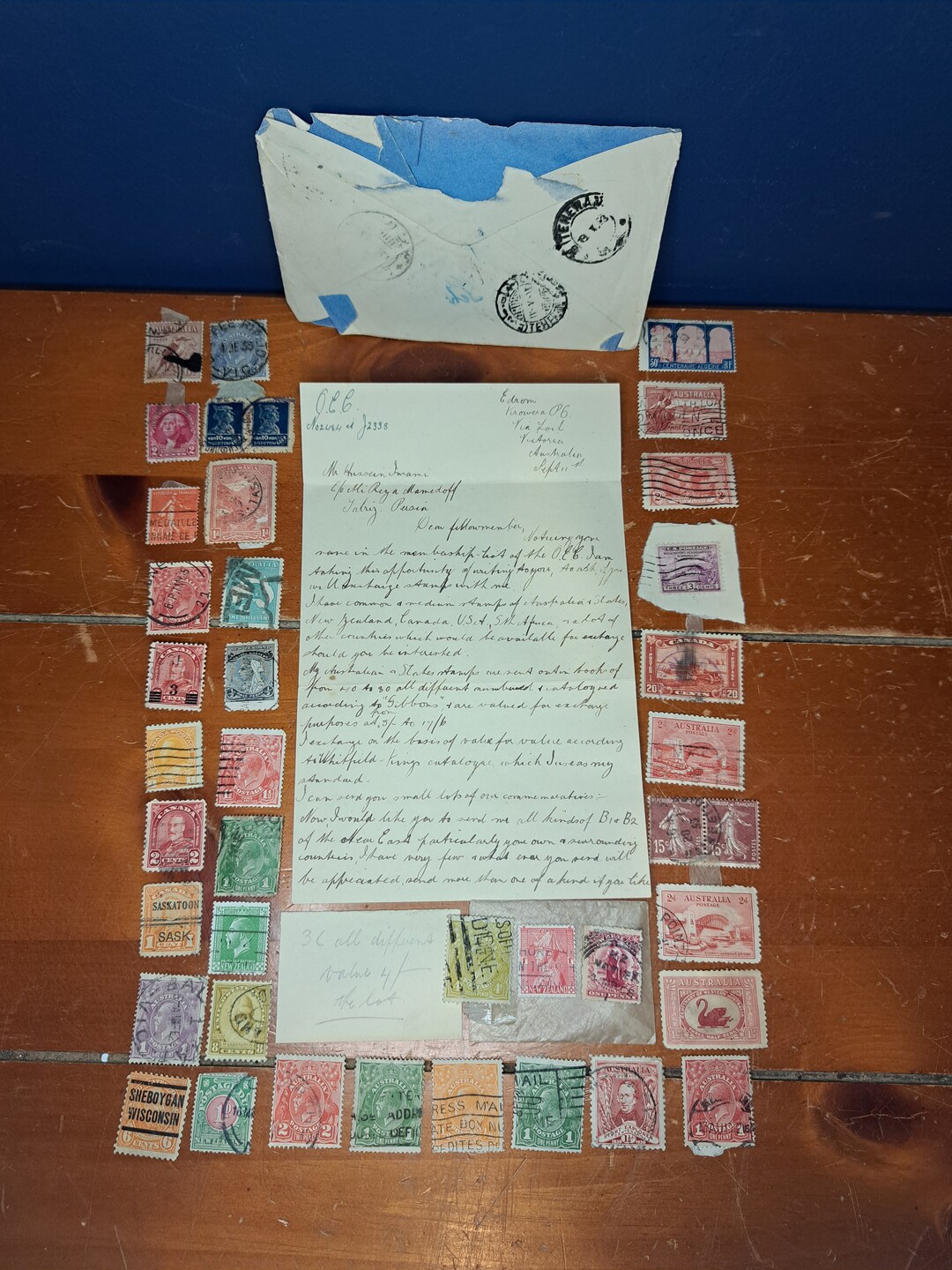 Vintage Stamp Collector Correspondence, Australia to Persia, Includes ...