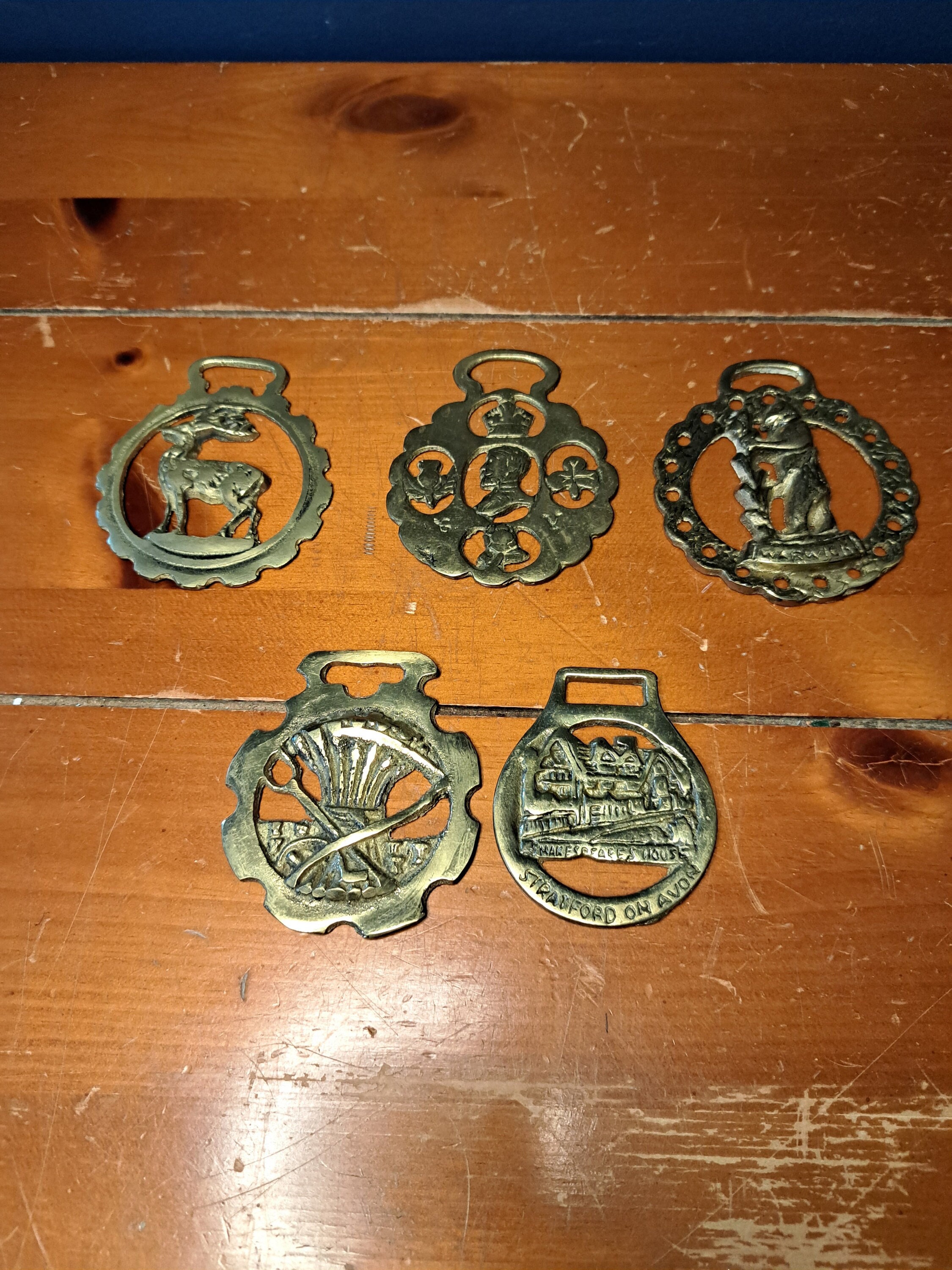 Vintage Brass Horse Medallions Five Different Medallions Elk, King ...