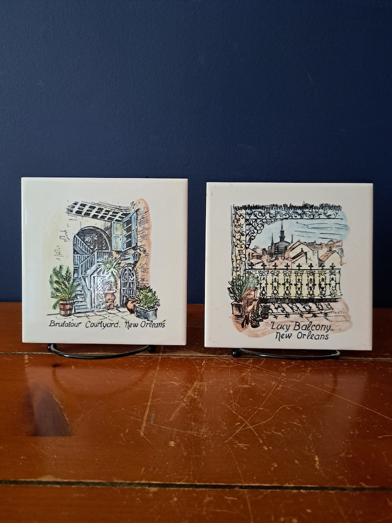 Vintage New Orleans Tiles Featuring a Lacy Balcony and the Brulatour ...