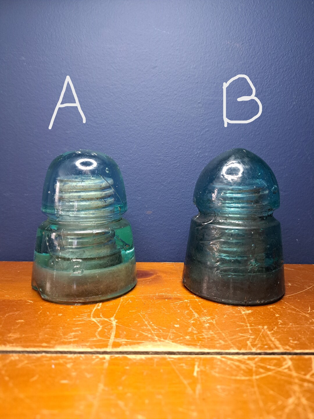 Vintage Green and Aqua Colored Glass Insulators, Set of Two Vintage ...