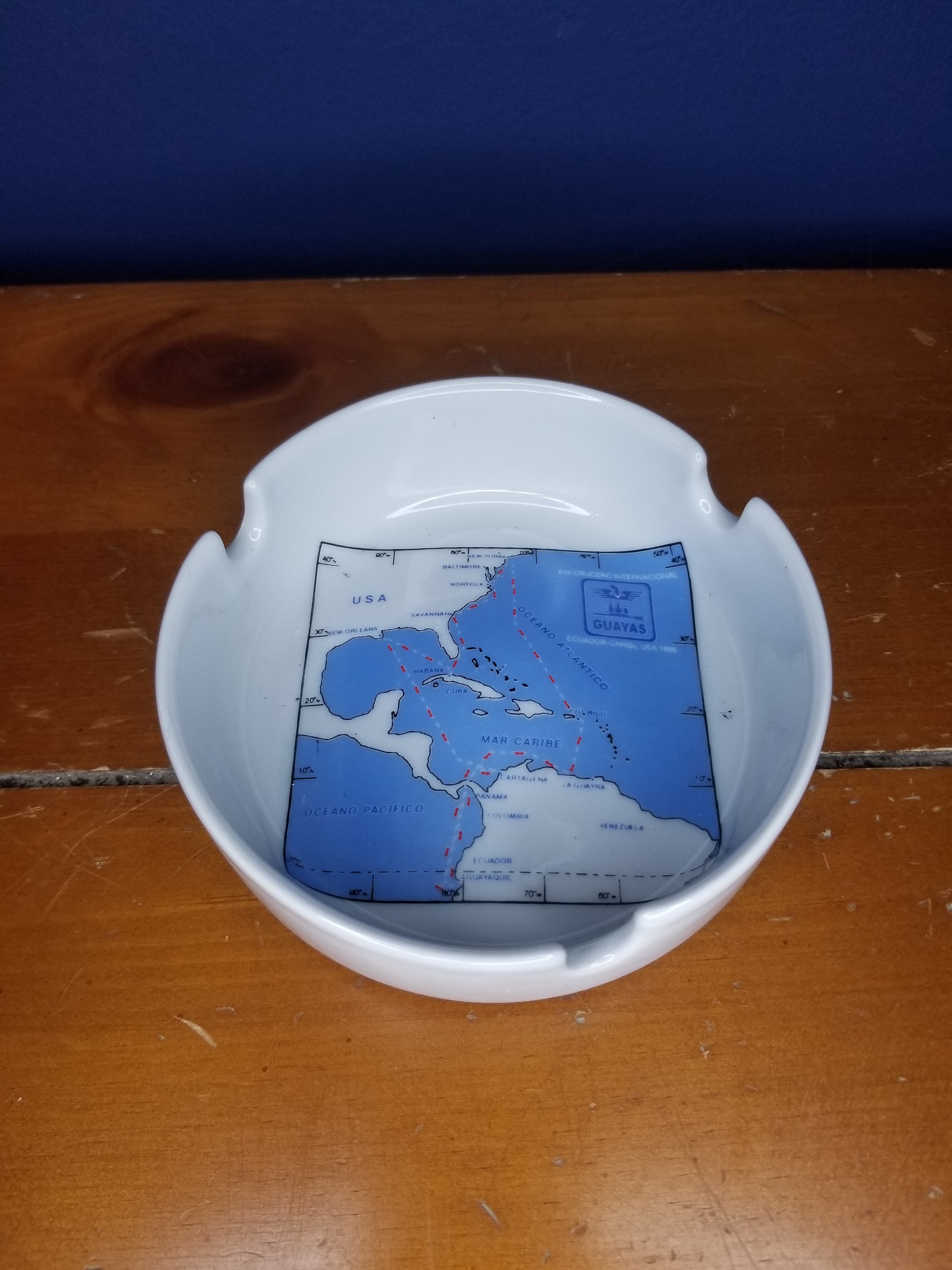 Vintage Cruise Map, Ship Route Ashtray, Crucero Internacional, Guayas ...