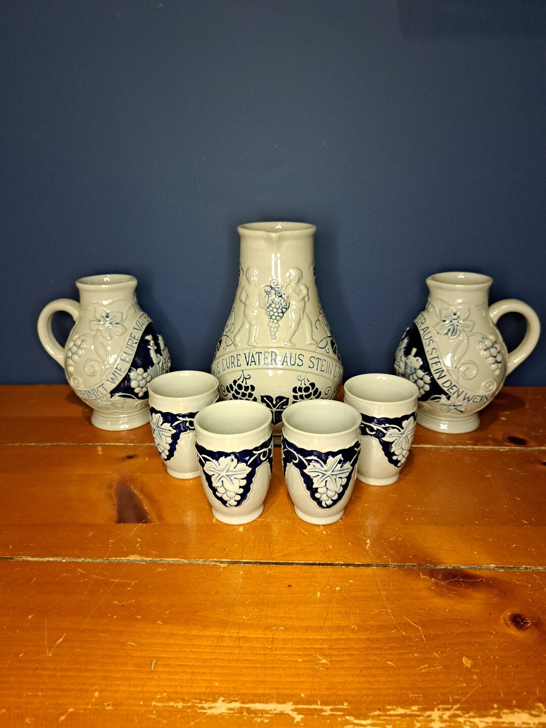 Vintage Wick Werke German Stoneware Wine Set With Two Pitchers and Four ...