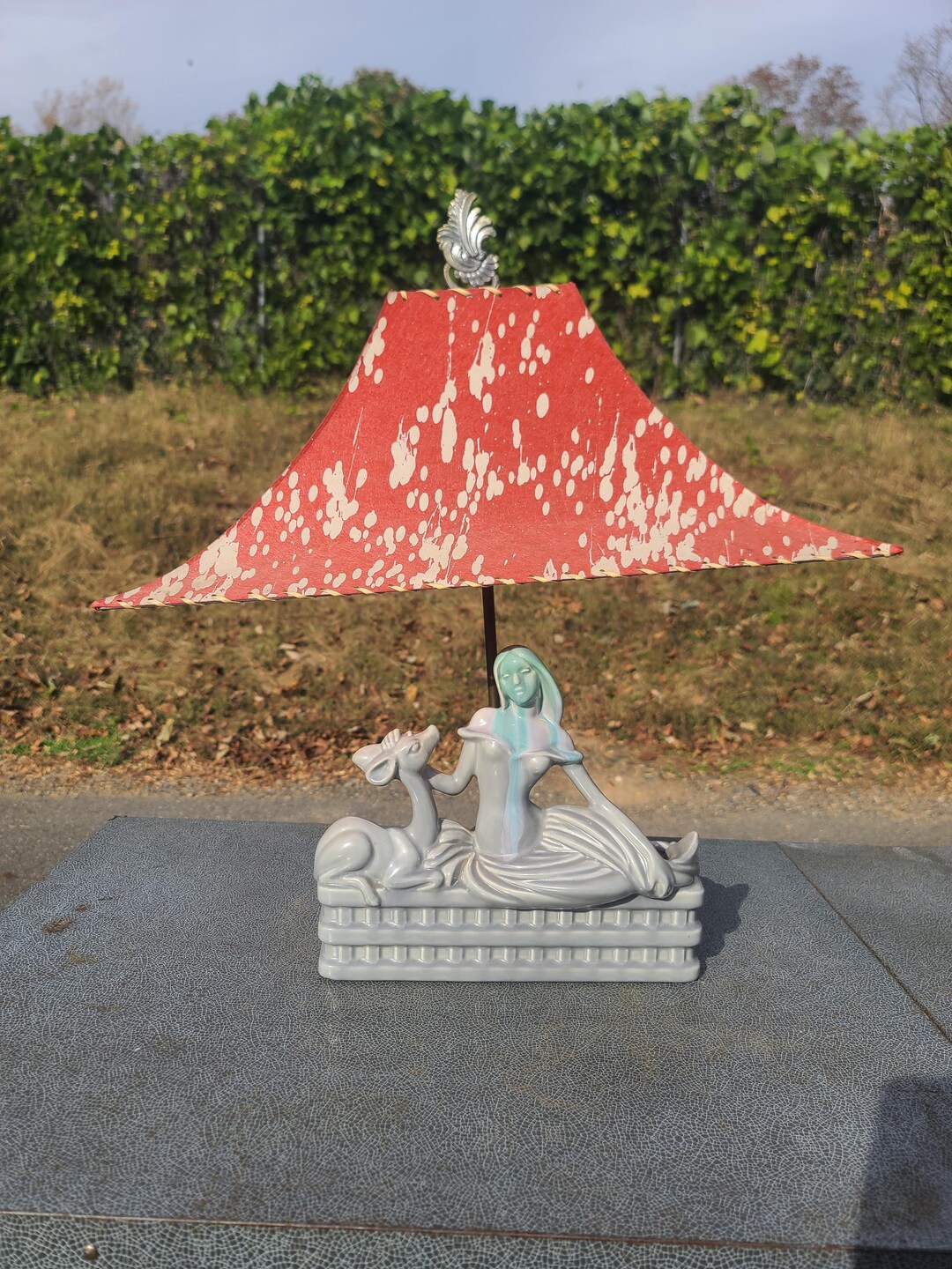 Vintage Royal Haeger Mermaid & Fawn Table Lamp With Red Fiberglass ...