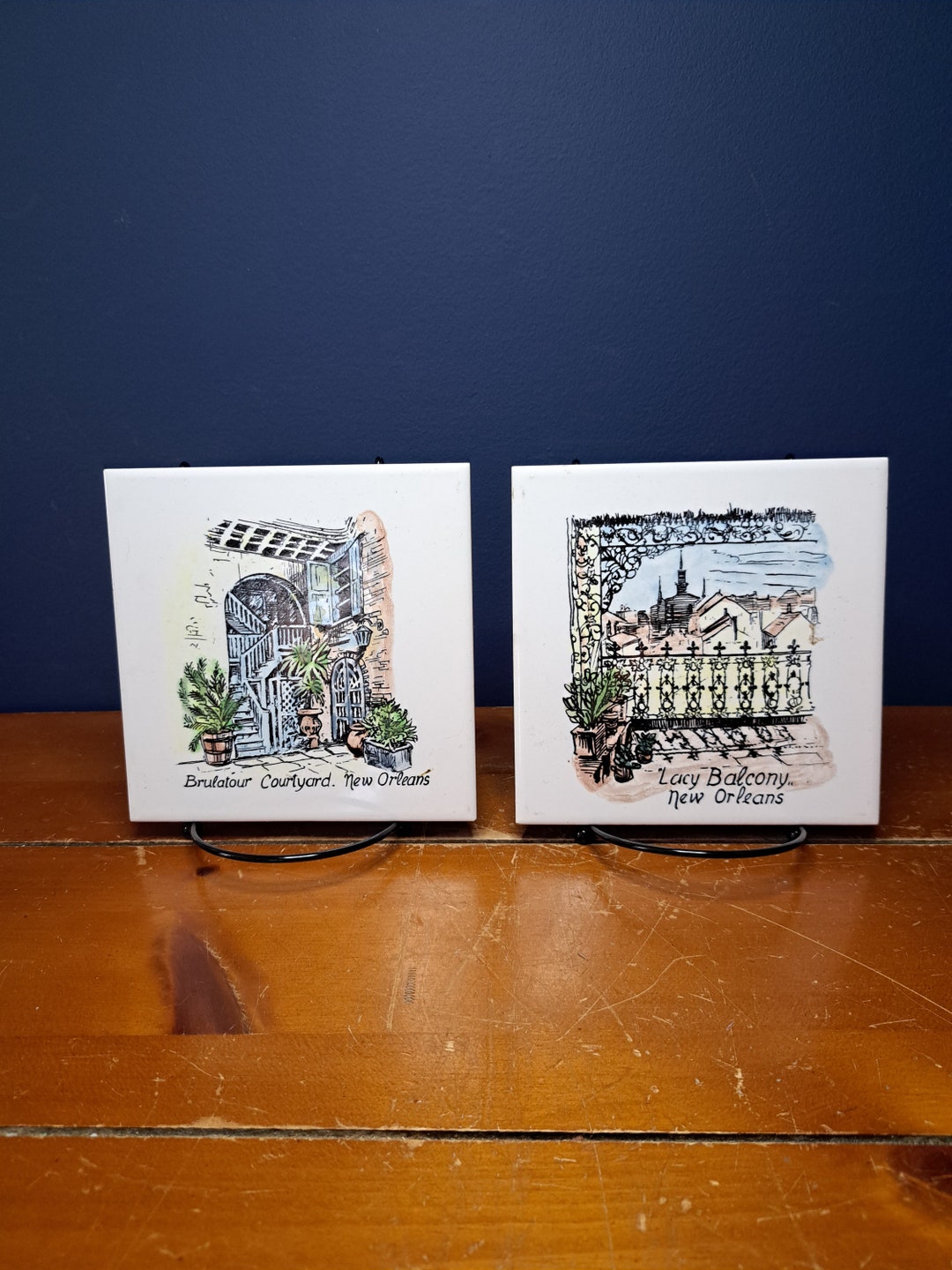 Vintage New Orleans Tiles Featuring a Lacy Balcony and the Brulatour ...