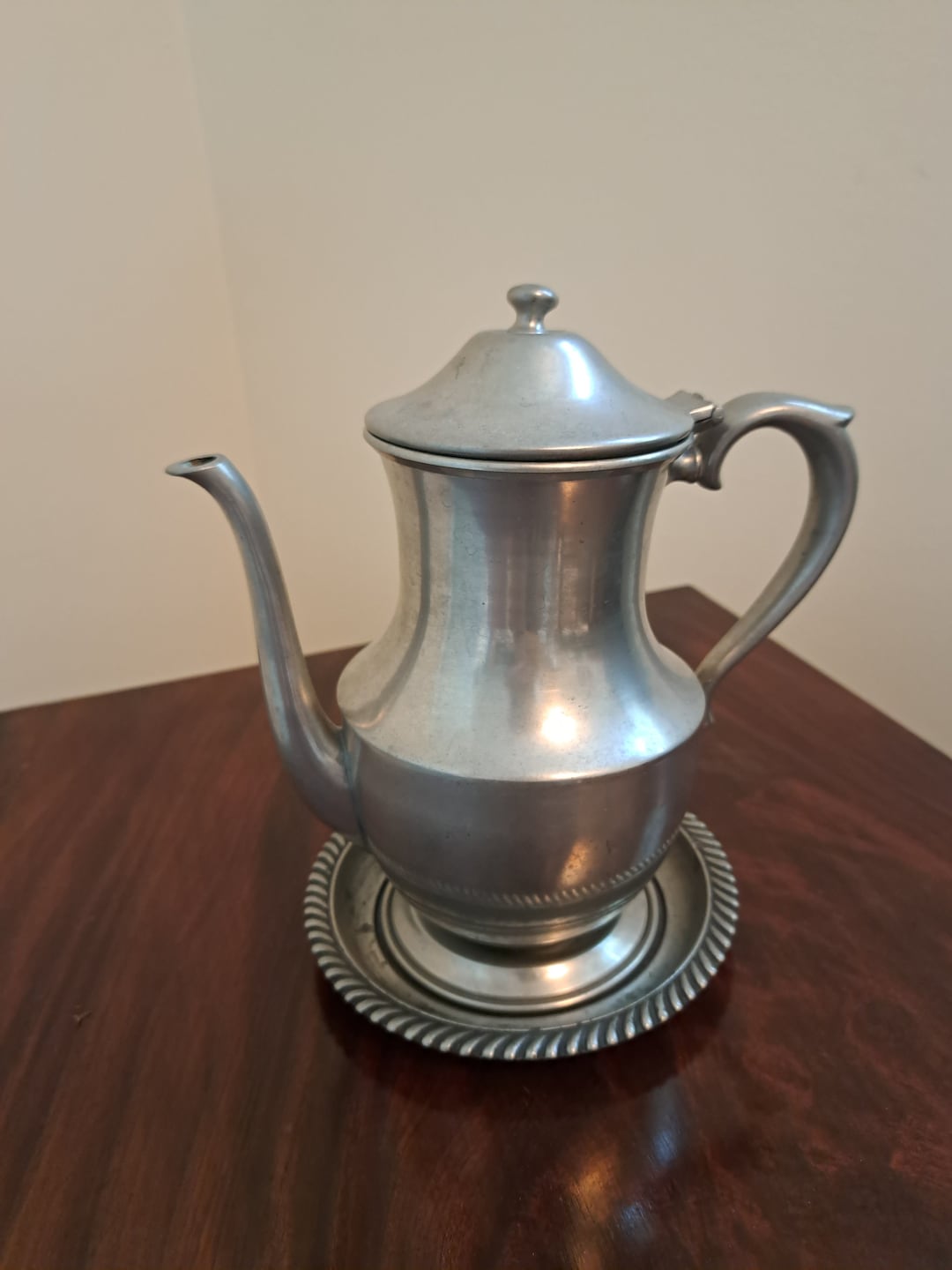 Vintage Genuine Pewter Coffee Pot With Plate, Vintage Pewter Tea Pot ...