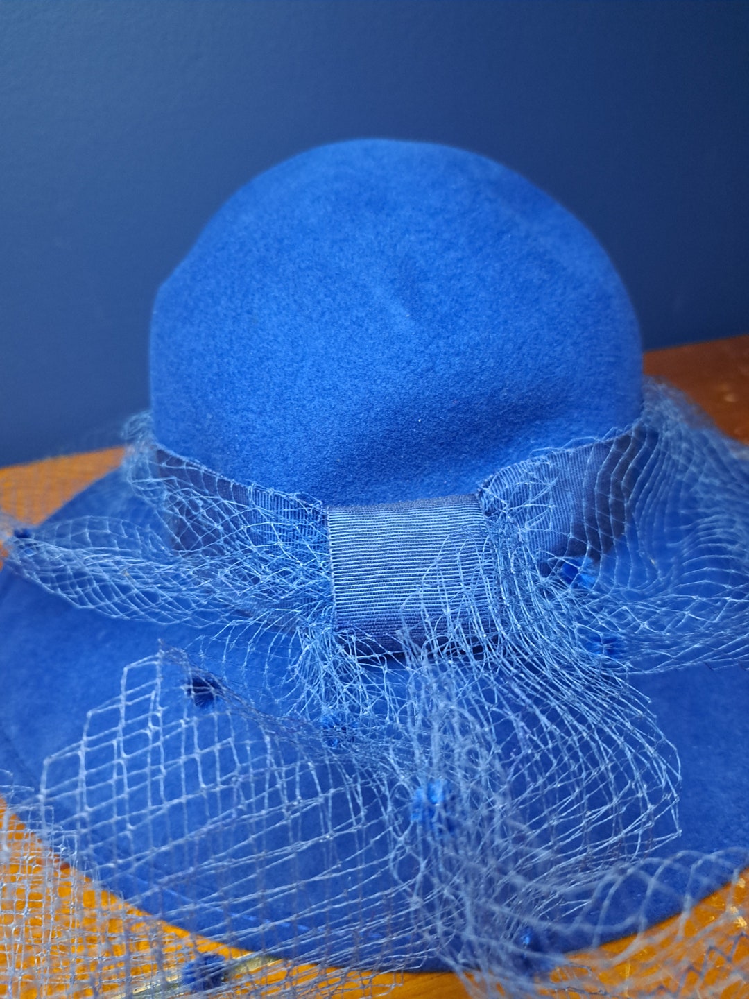 Vintage Bollman and Co Doeskin Blue Large Brim, Wool Felt Hat With ...