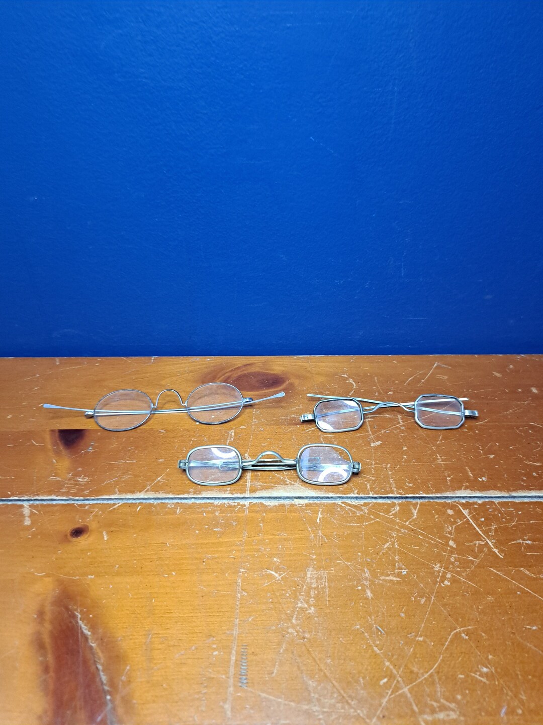 Set of Three Antique Glasses, Wire Rim Eyeglasses, Antique Wire Rim ...