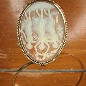 Stunning Large Antique Oval Shell Cameo With Three Muses, a 14k Yellow ...
