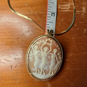 Stunning Large Antique Oval Shell Cameo With Three Muses, a 14k Yellow ...