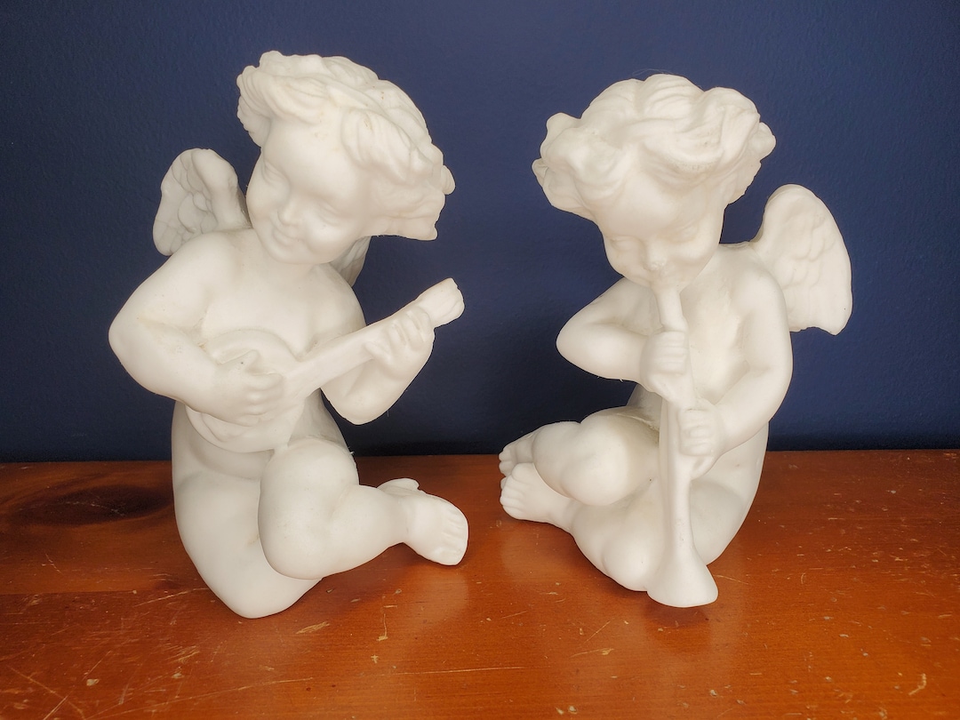 Vintage Set of Two Cherubs Playing Music With a Mandolin and a Flute ...