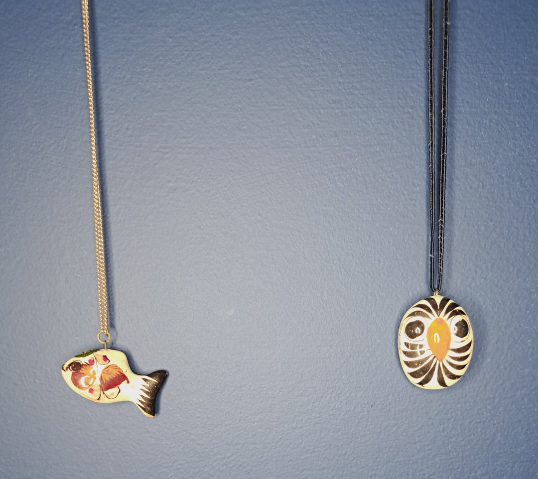 Gorgeous Vintage Mexican Folk Art Pottery Necklace, Clay Fish Pendant ...