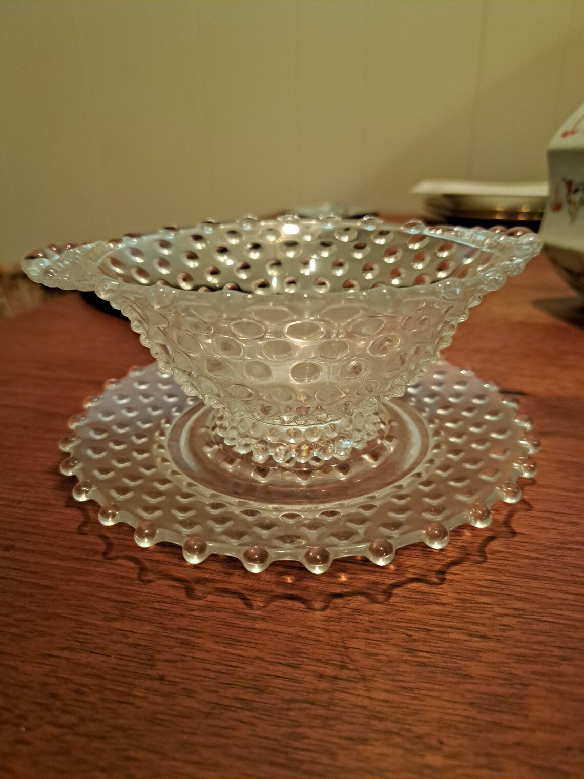 Vintage Hobnail Clear Bowl and Plate With Fan Edge, Vintage Mayonnaise ...