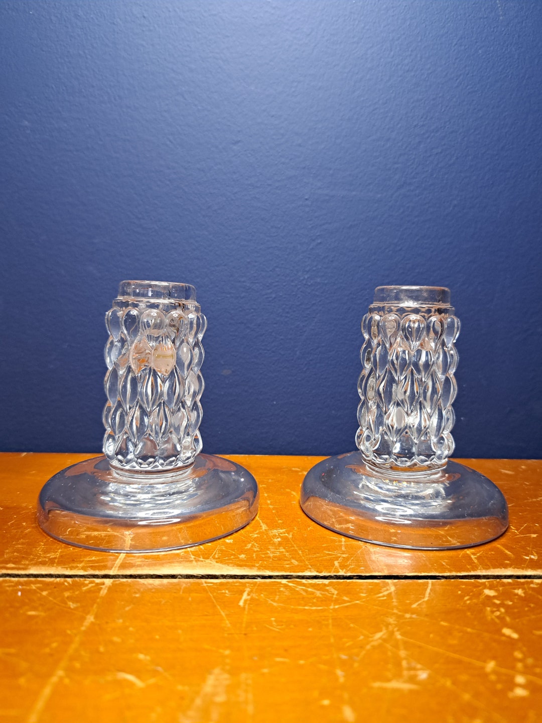 Set of Two Art Deco Bubble Glass Taper Candlestick Holders, Vintage ...