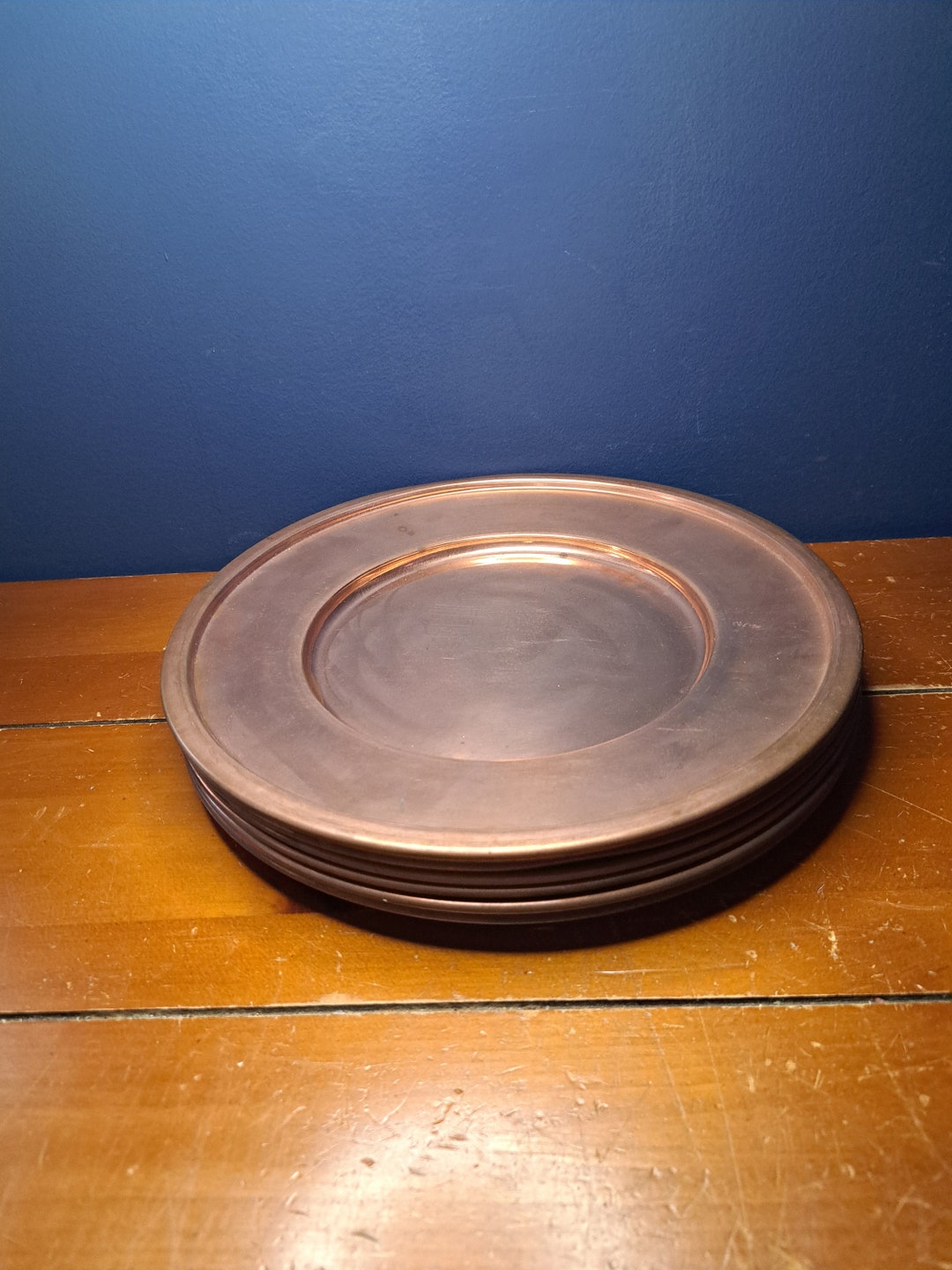 Vintage Set of Copper Charger Plates, Set of Six Copper Plates, Vintage ...