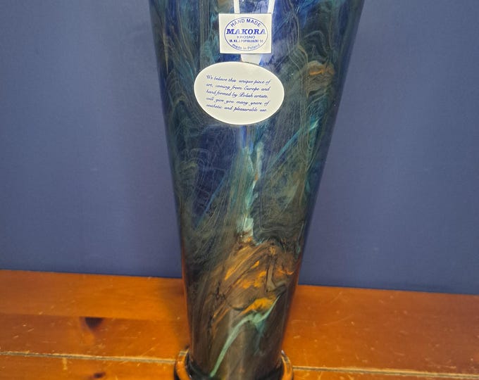 Vintage Makora Krosno Large Blue Glass Vase, Vintage Makora Vase in ...